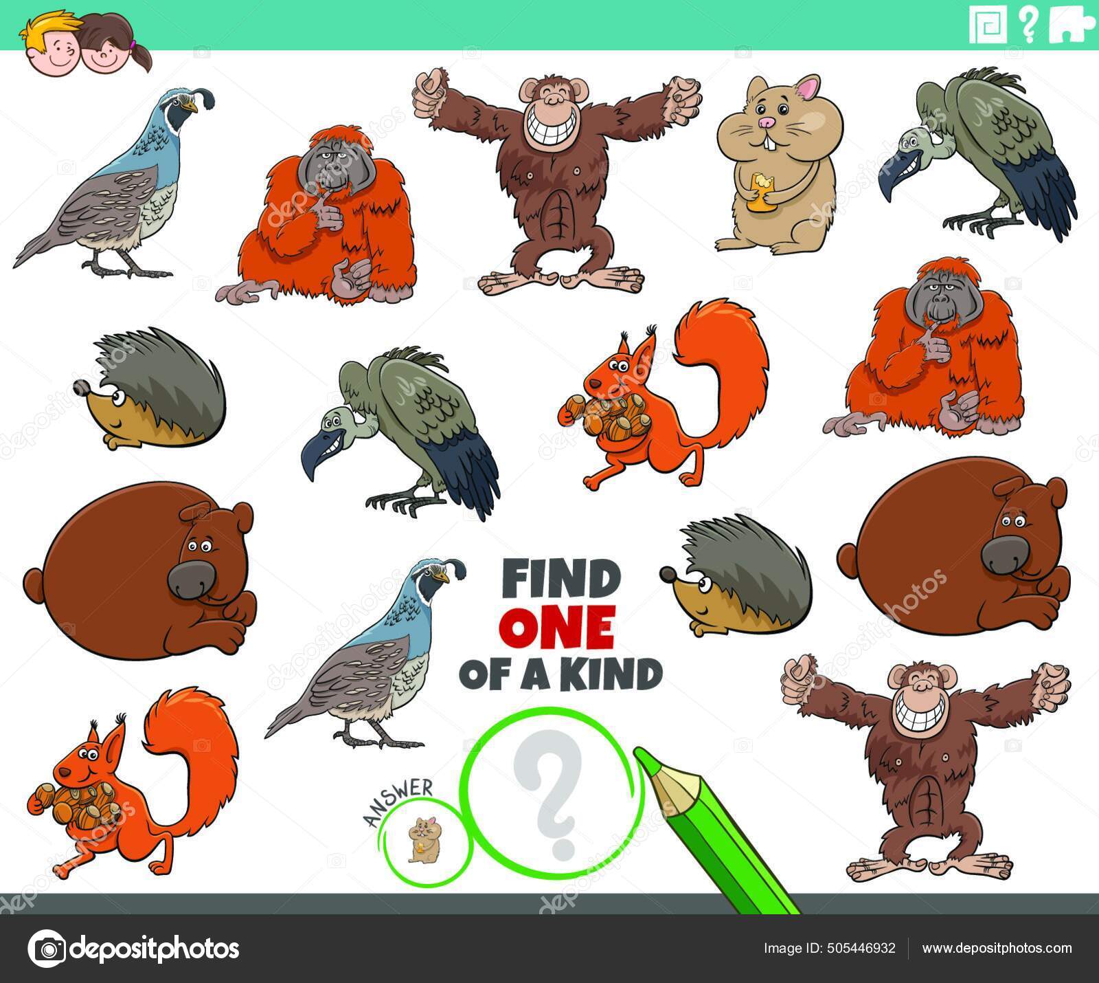 Dibujos Animados Ilustración Encontrar Uno Una Especie Imagen Tarea ...