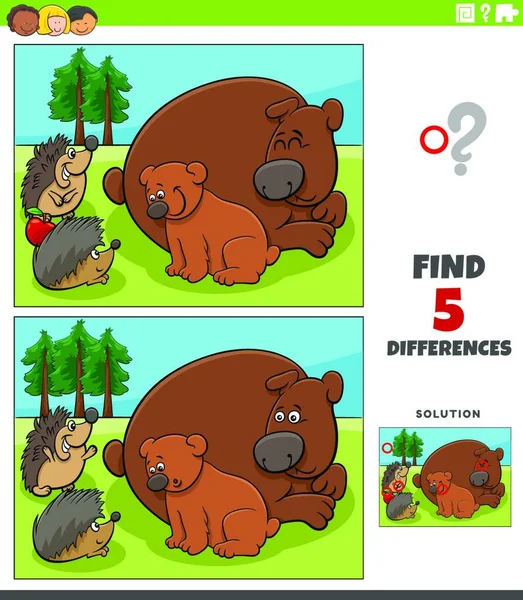 Cartoon Illustration Finding Differences Pictures Educational Game Children Wild Animal Stock ...