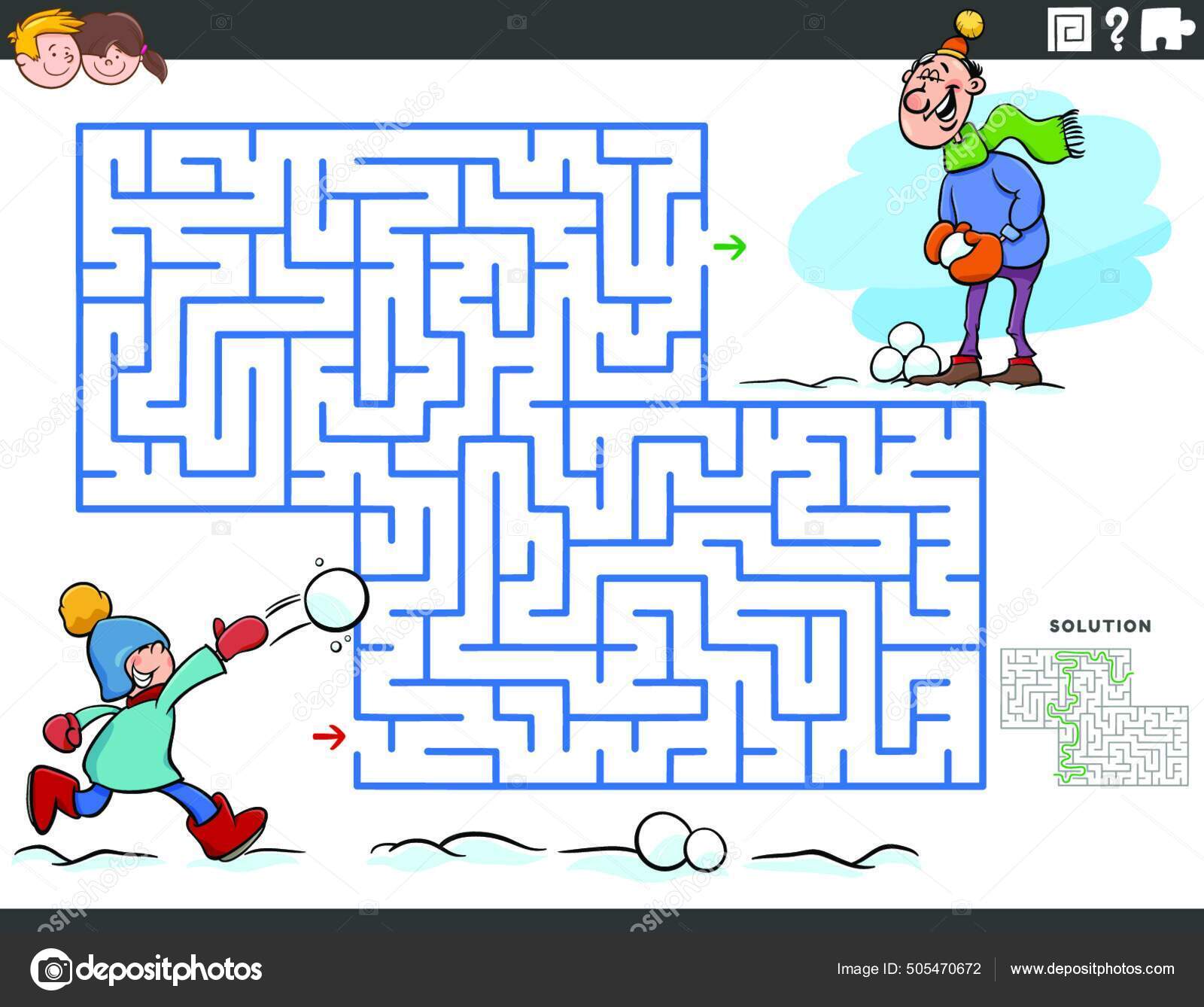 Cartoon Illustration Educational Maze Puzzle Game Children Boy His Dad ... Cartoon Illustration Educational Maze Puzzle Game Children Boy His Dad ...