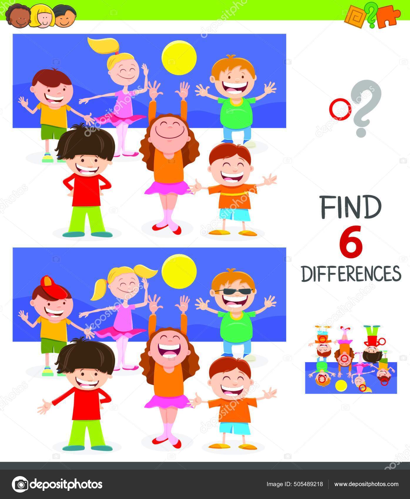 Cartoon Illustration Finding Six Differences Pictures Educational Game ...