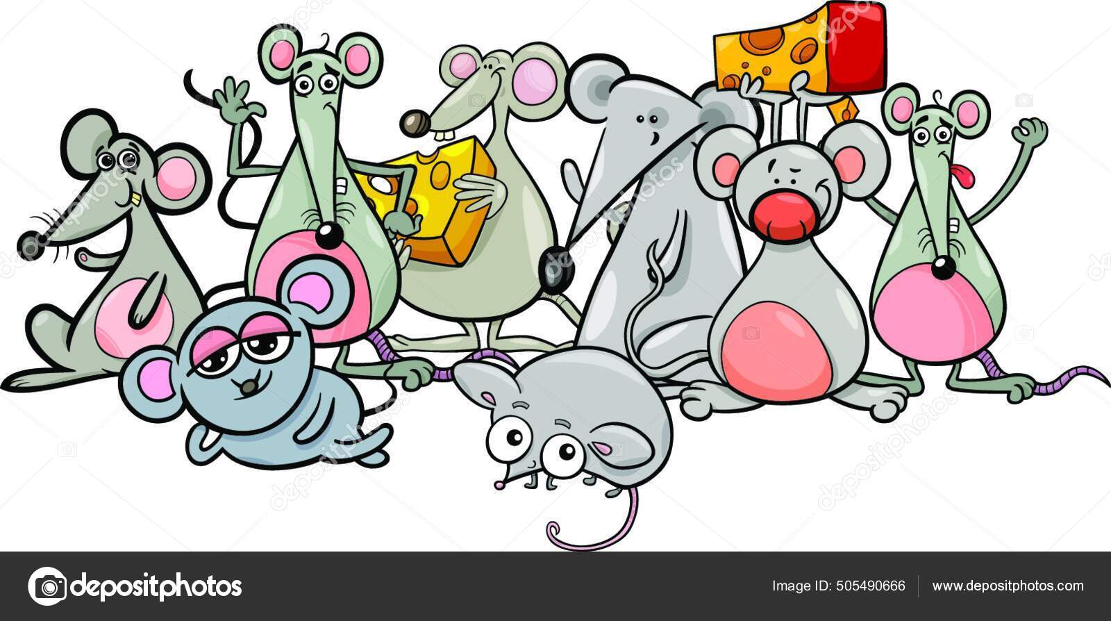 Ilustración Dibujos Animados Del Grupo Personajes Ratones Lindos Con ...
