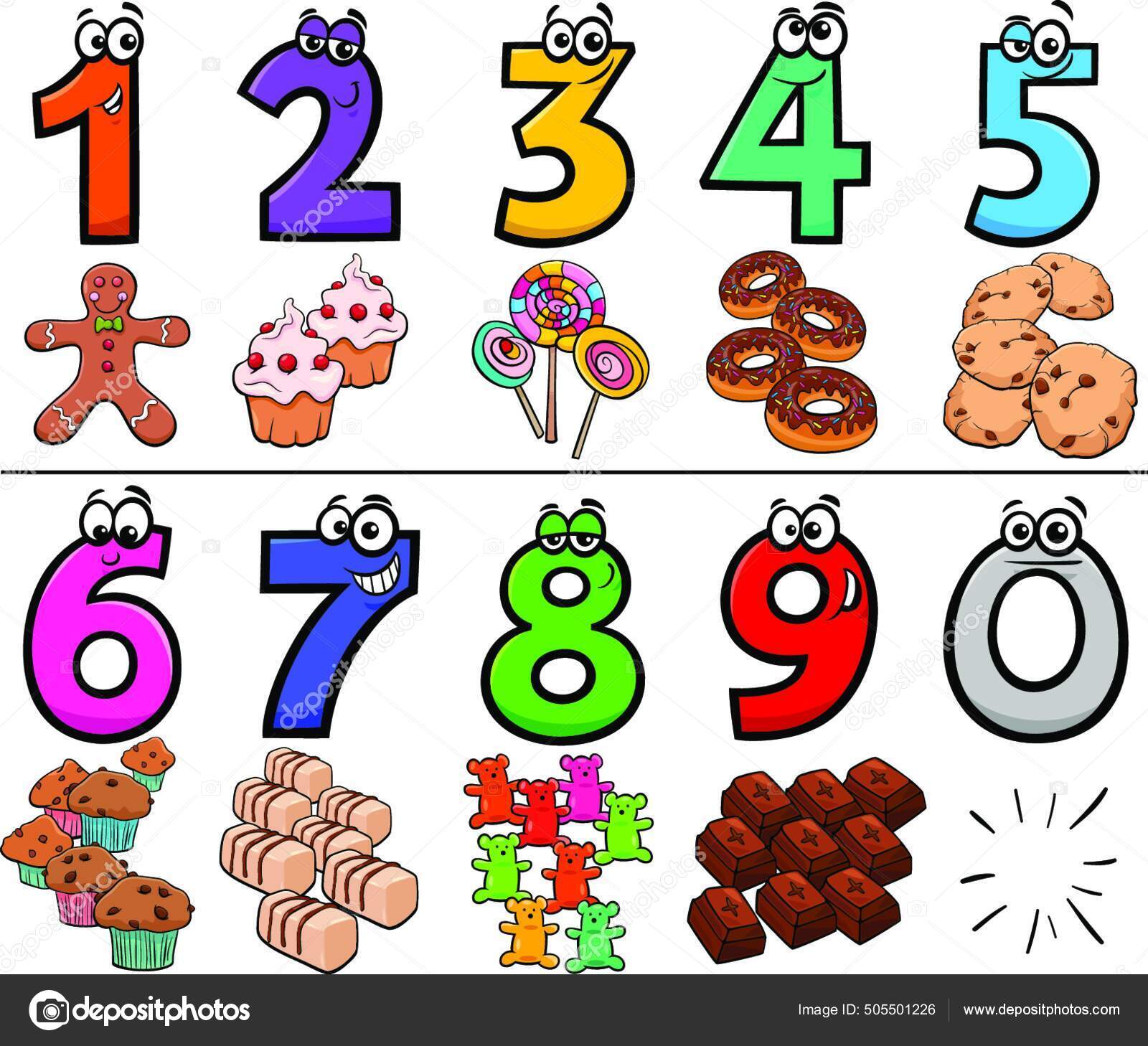 Ilustración Dibujos Animados Colección Números Educativos Uno Nueve Con ...