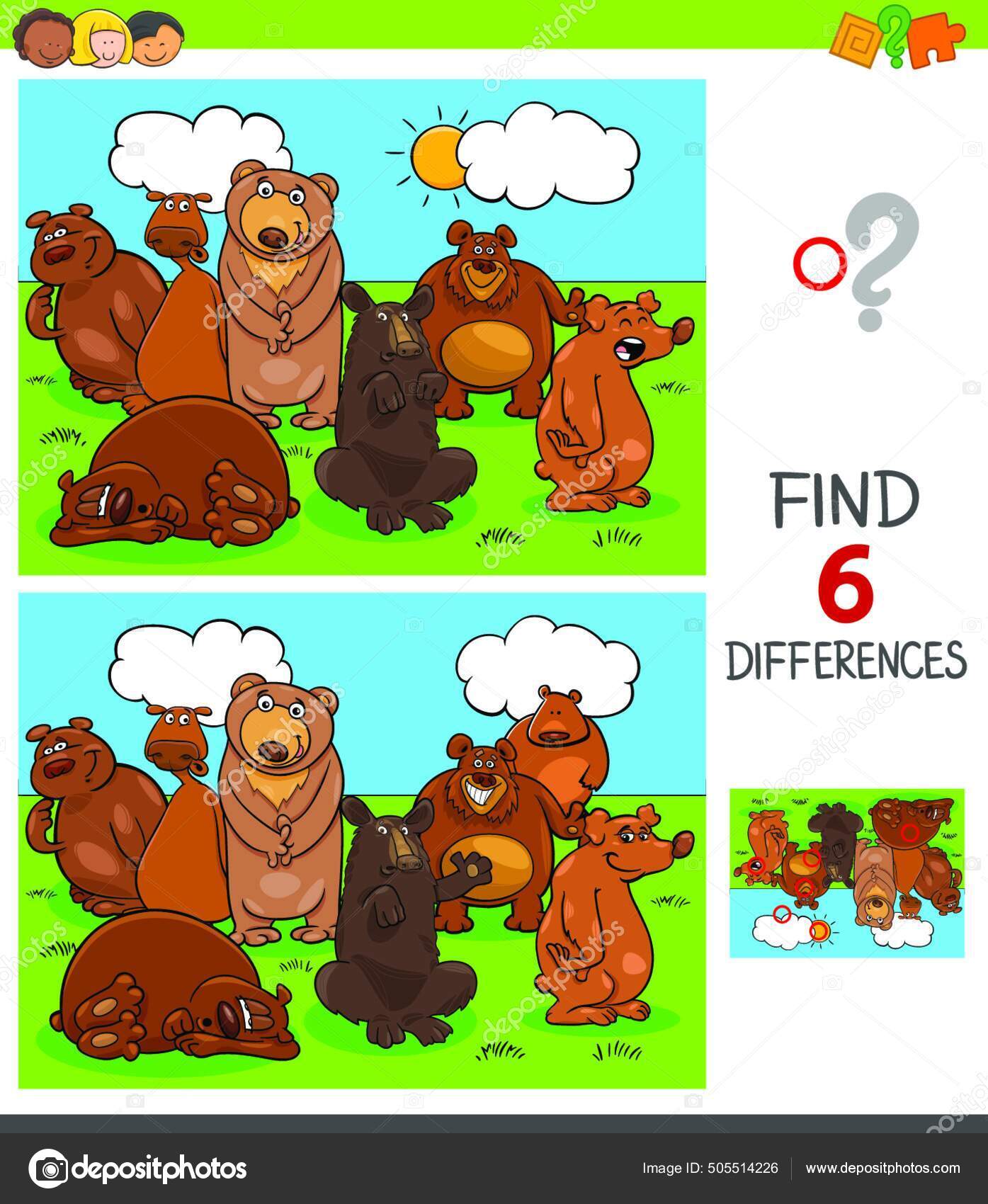 Cartoon Illustration Finding Six Differences Pictures Educational Game ...