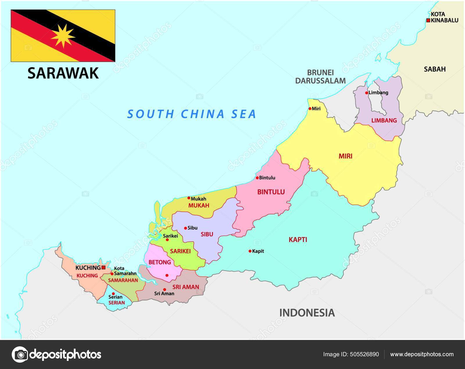 Administrative Political Map Malayan Division Sarawak Stock Vector by ©PantherMediaSeller 505526890