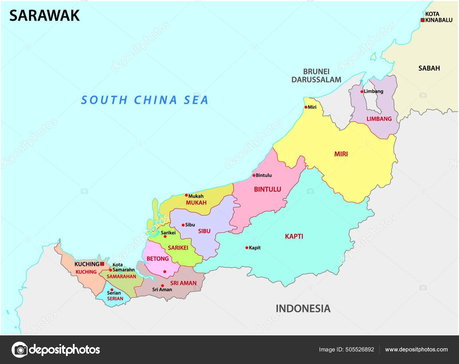 Administrative Political Map Malayan Division Sarawak Stock Vector by ©PantherMediaSeller 505526892