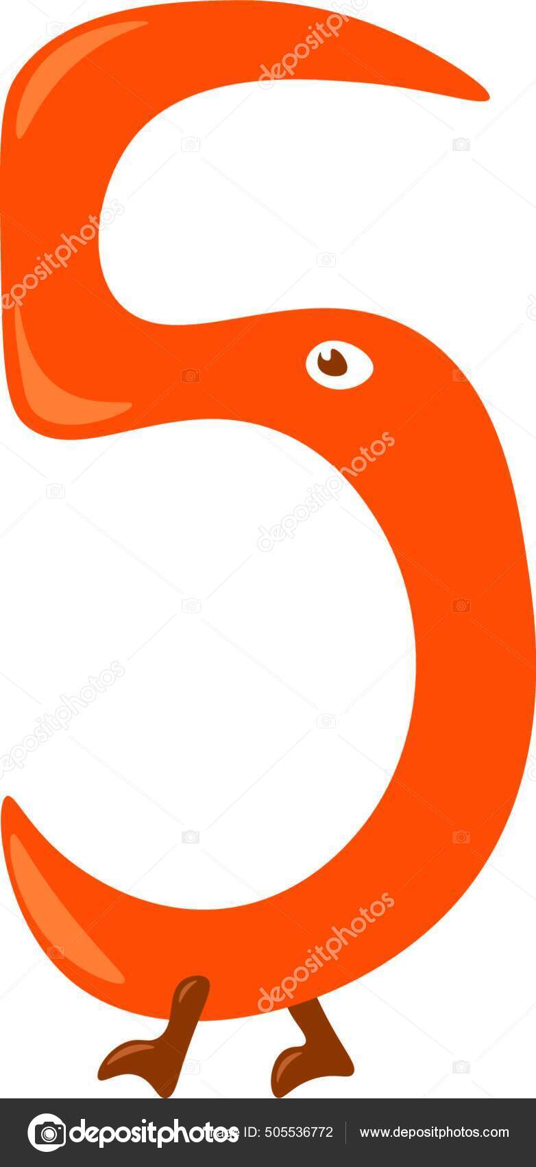 Numerical Number Five Orange Color Drawing Vector Color Drawing ...