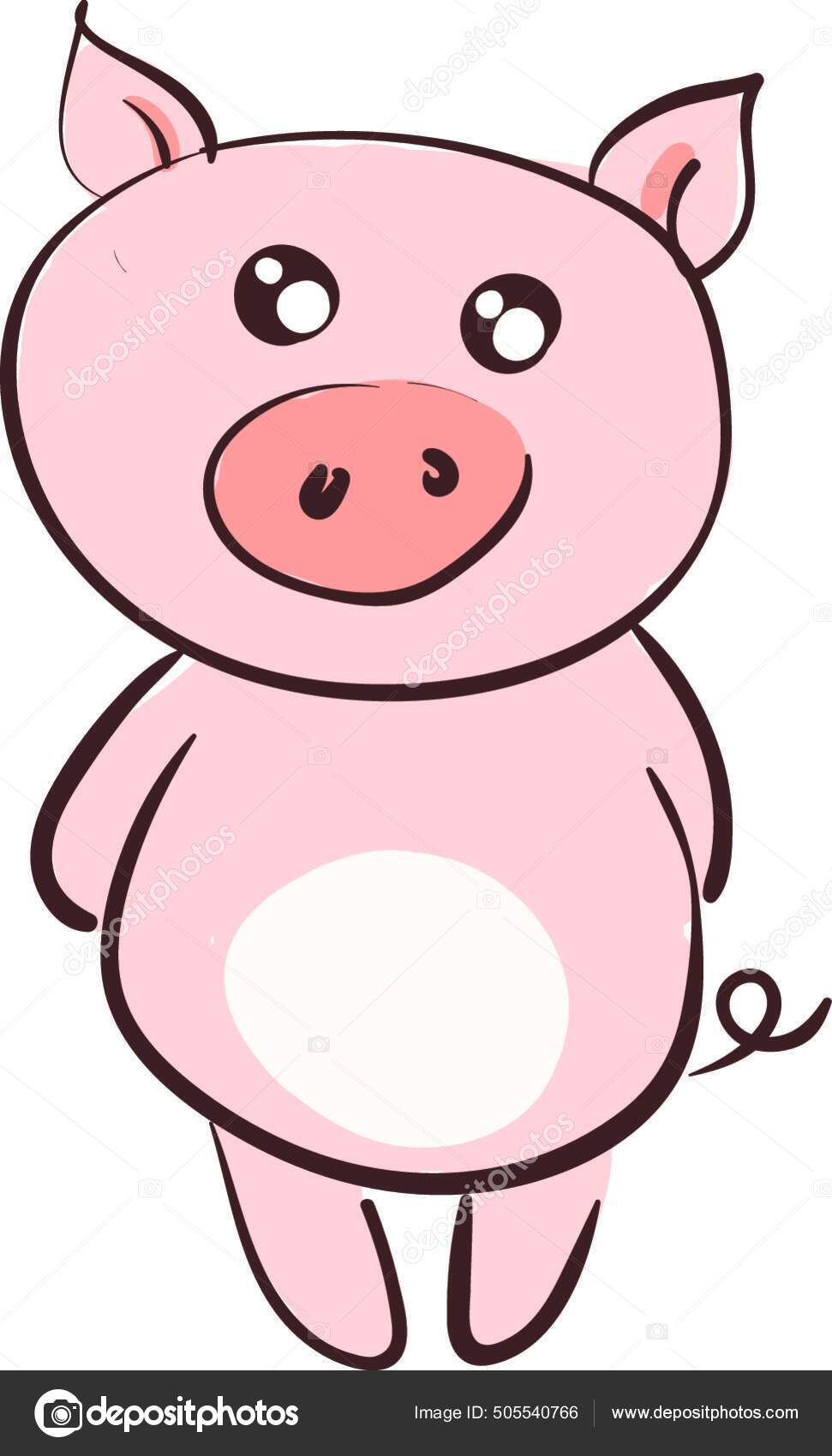 Cute Smiling Pink Pig Vector Illustration White Background Stock Vector ...