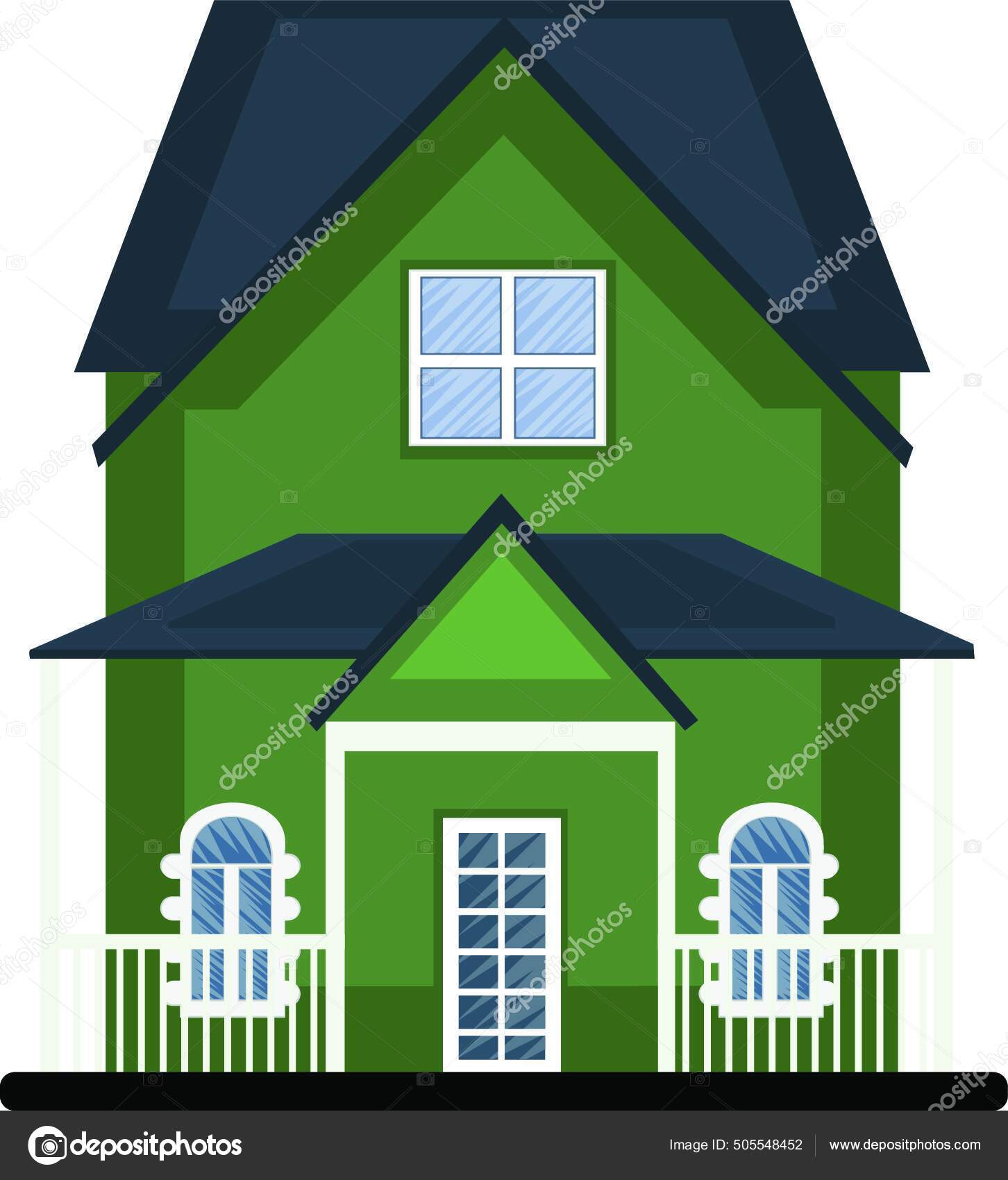 Cartoon Green Building Blue Roof Vector Illustartion White Background ...