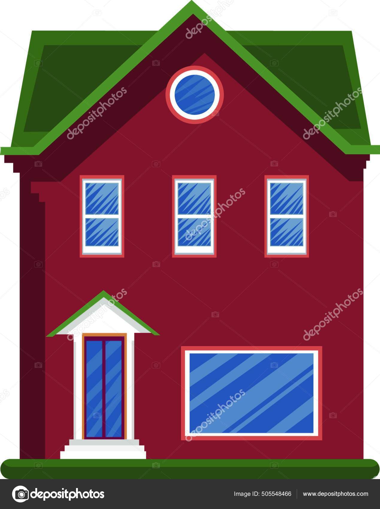 Dibujos Animados Edificio Rojo Con Techo Verde Vector Ilustración Sobre ...