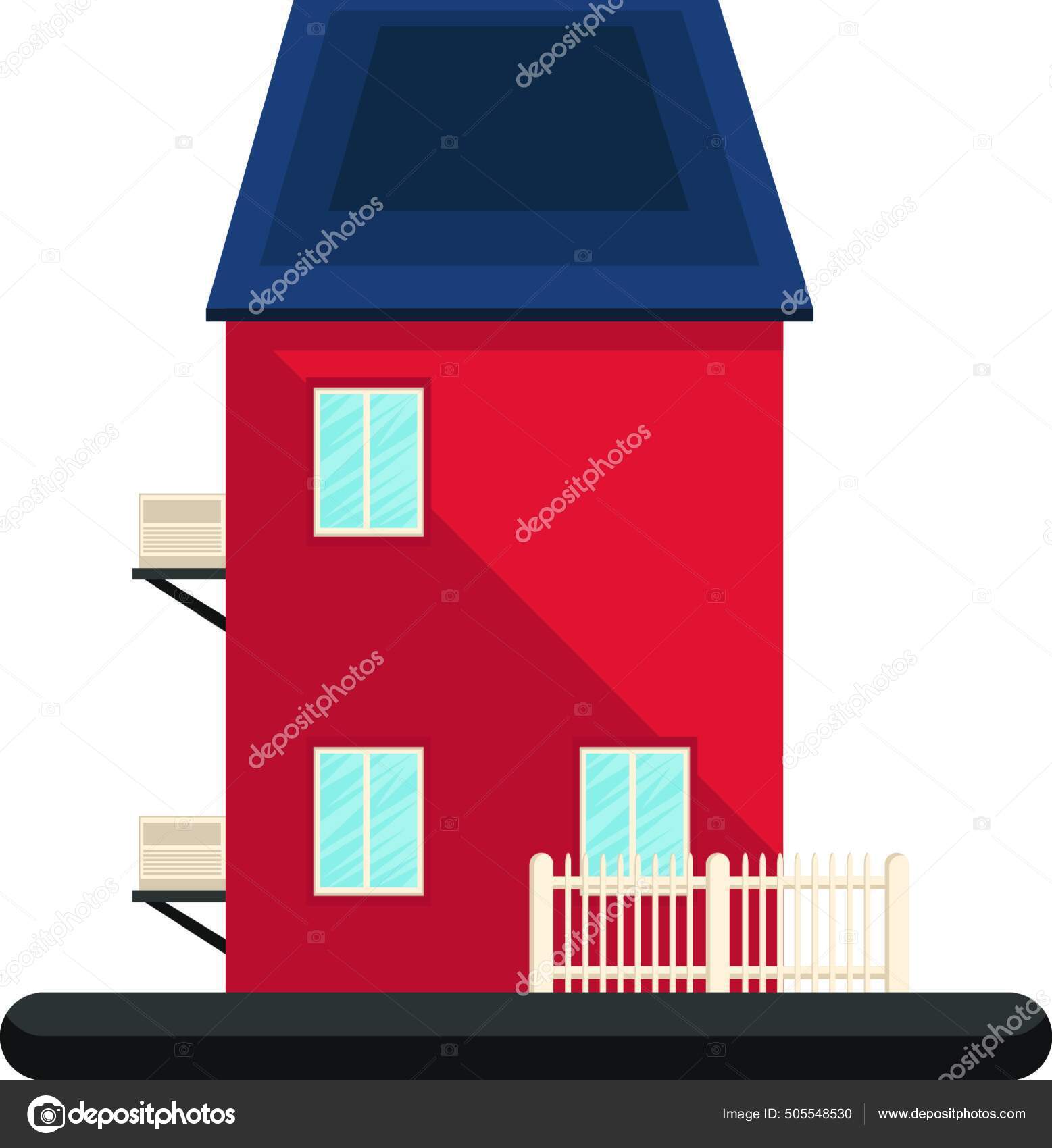 Cartoon Red Building Bule Roof Vector Illustartion White Background ...