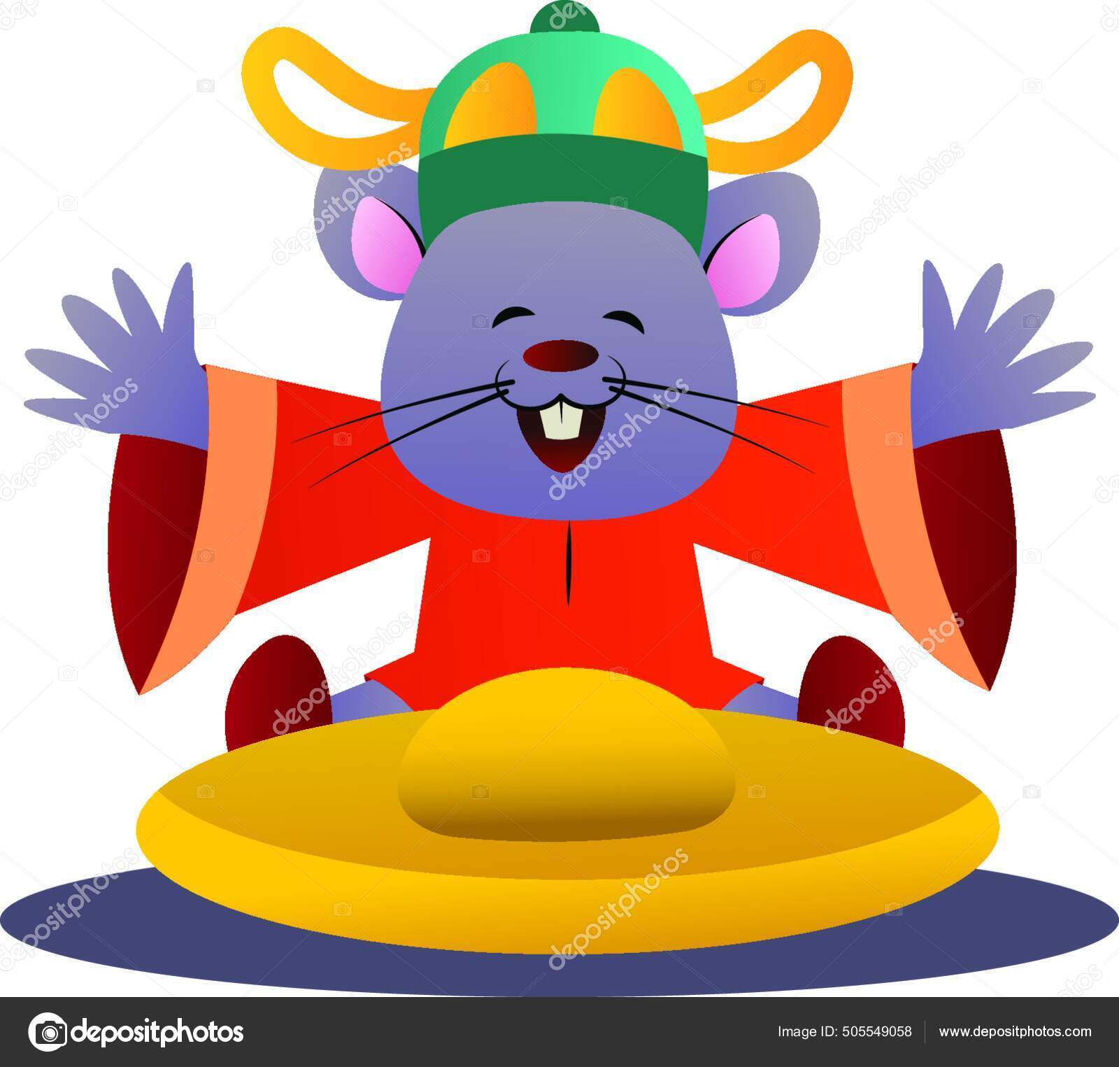 Cartoon Mouse Holding Hat Vector Illustartion White Background Stock ...