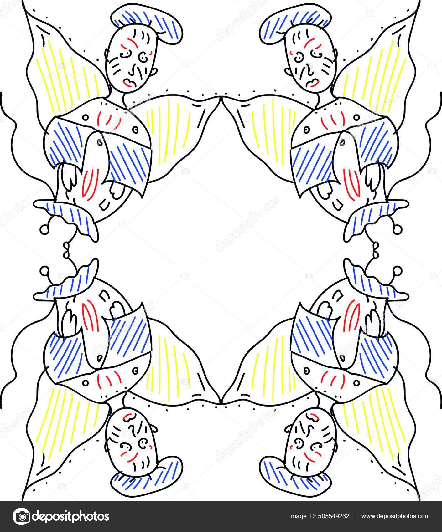 Cartoon Frame Four Angles Two Them Inverted Bottom Wearing Blue Stock ...
