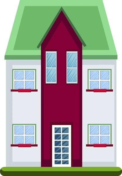 Cartoon Green Building Red Roof Vector Illustartion White Background ...