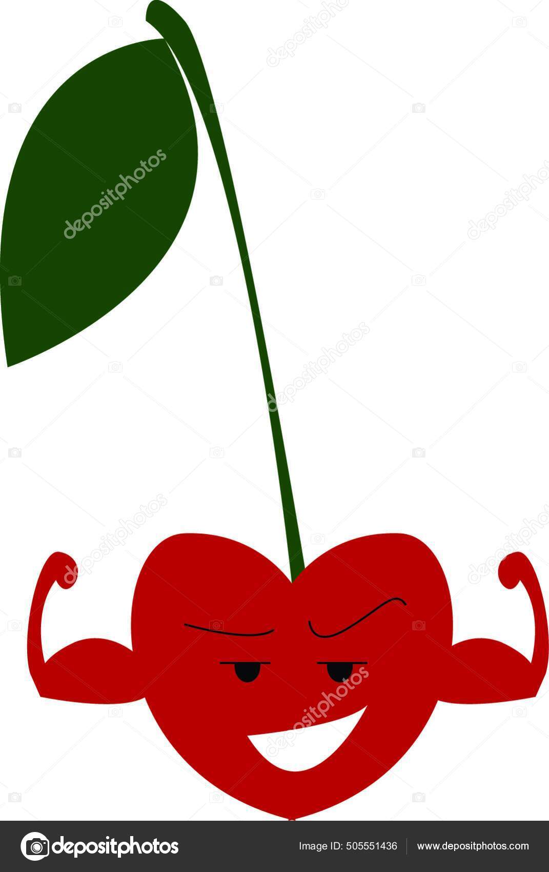 Clipart Cereza Roja Con Brazos Fuertes Tiene Tallo Alto Con Vector de ...