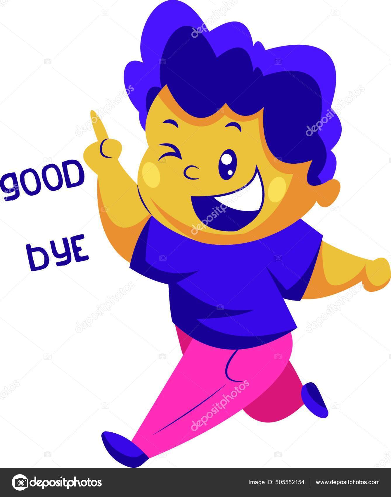 Boy Purple Hair Saying Goodbye Vector Sticker Illustration White ...