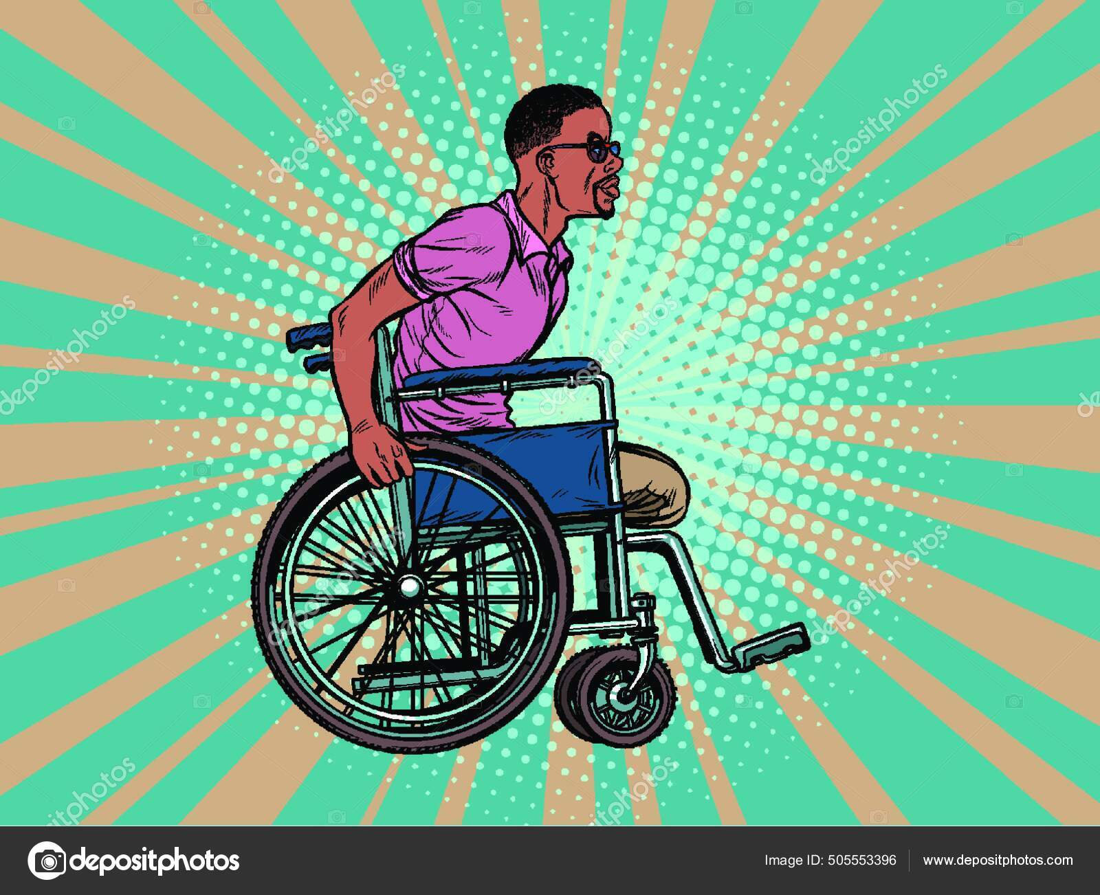 Legless African Man Disabled Veteran Wheelchair Pop Art Retro Vector ...