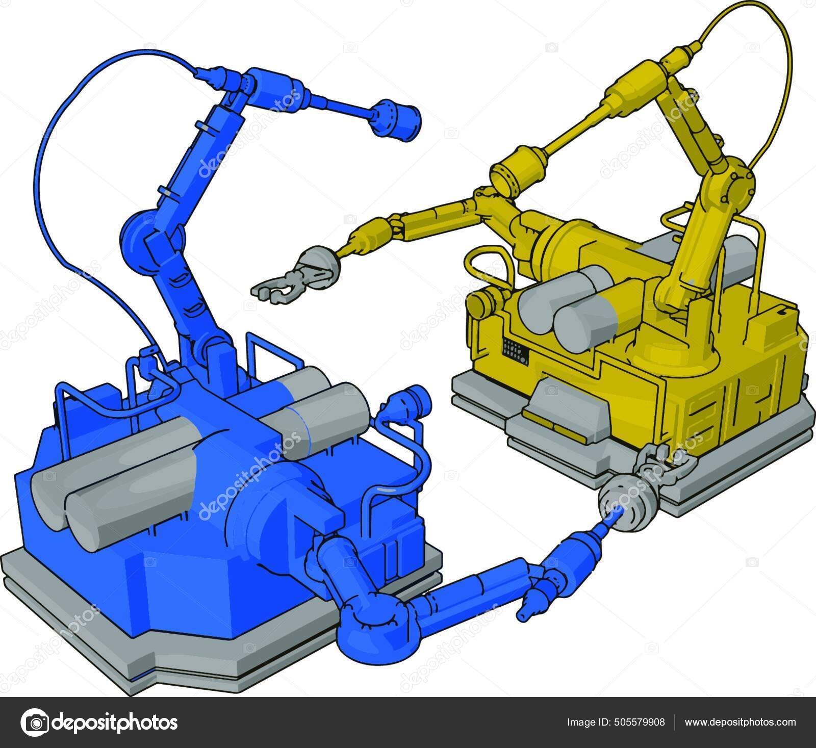 Blue Yellow Engineering Machine Illustration Vector White Background ...