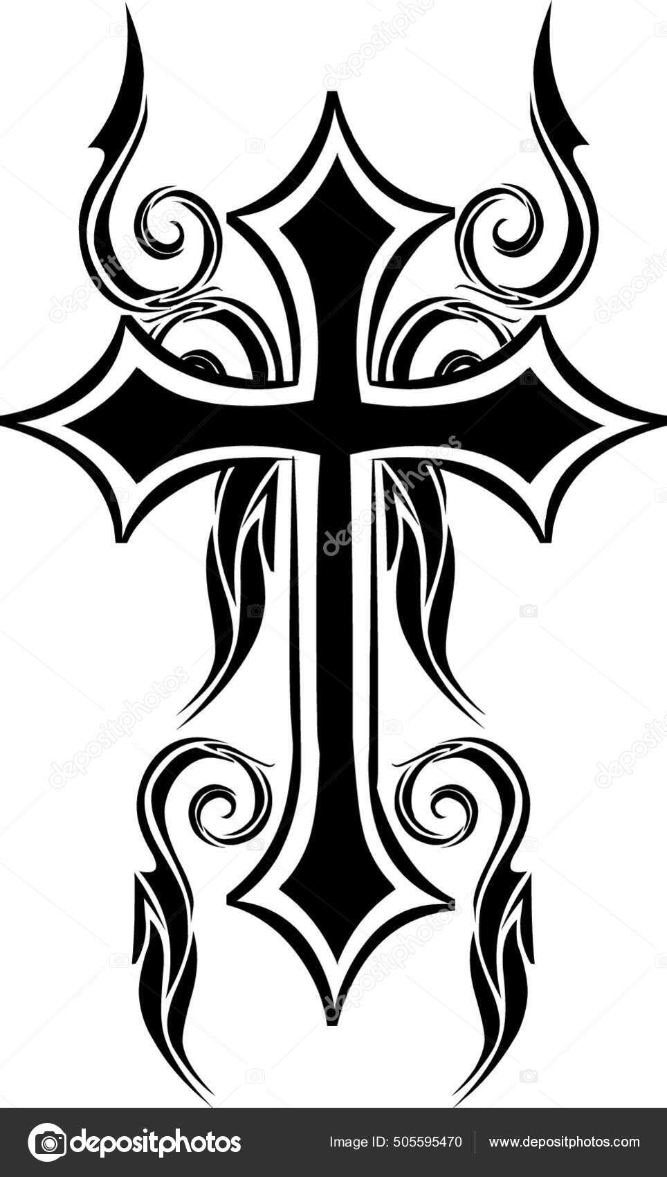 Diseño Tatuaje Cruz Cristiana Ilustración Grabada Vintage Vector de ...