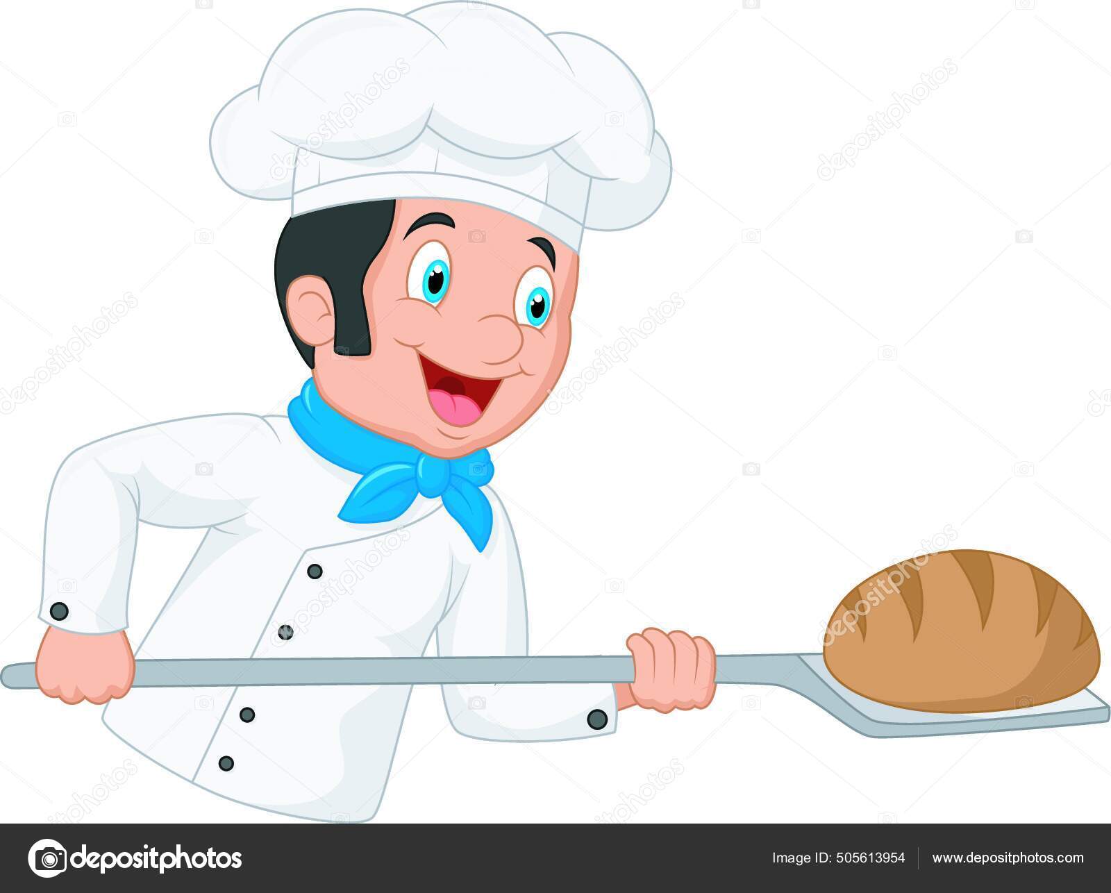 Panadero Dibujos Animados Que Sostiene Herramienta Cáscara Panadería ...