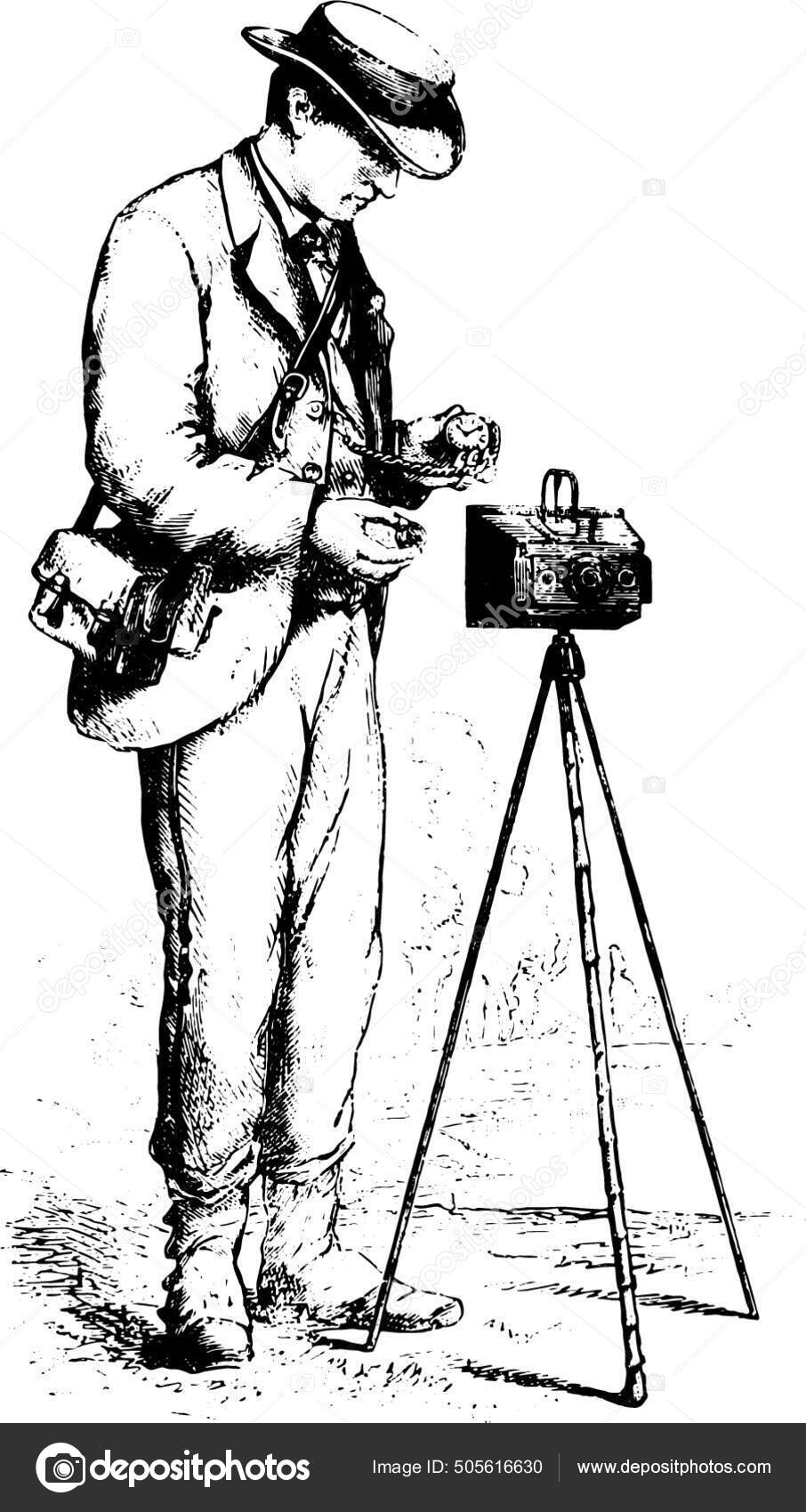 Hand Drawing Illustration Man Camera Stock Vector by ...