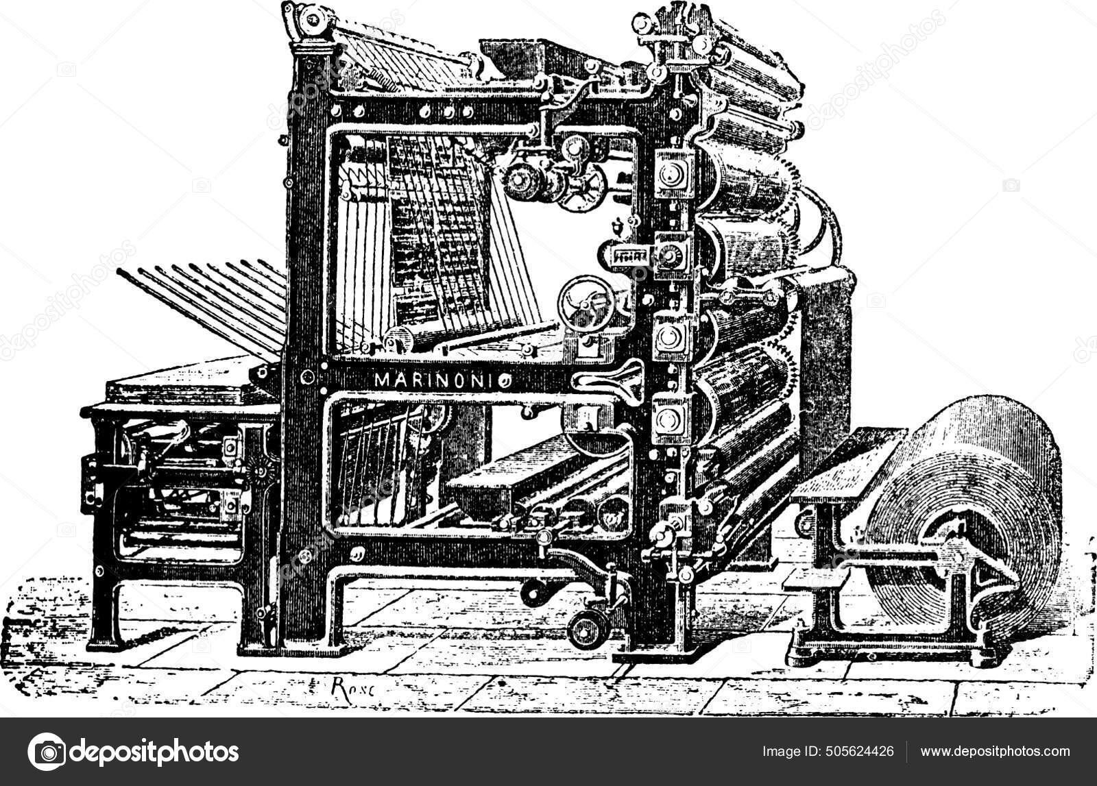 Imprimerie Rotative Marinoni Gravure Vintage Ancienne Illustration ...