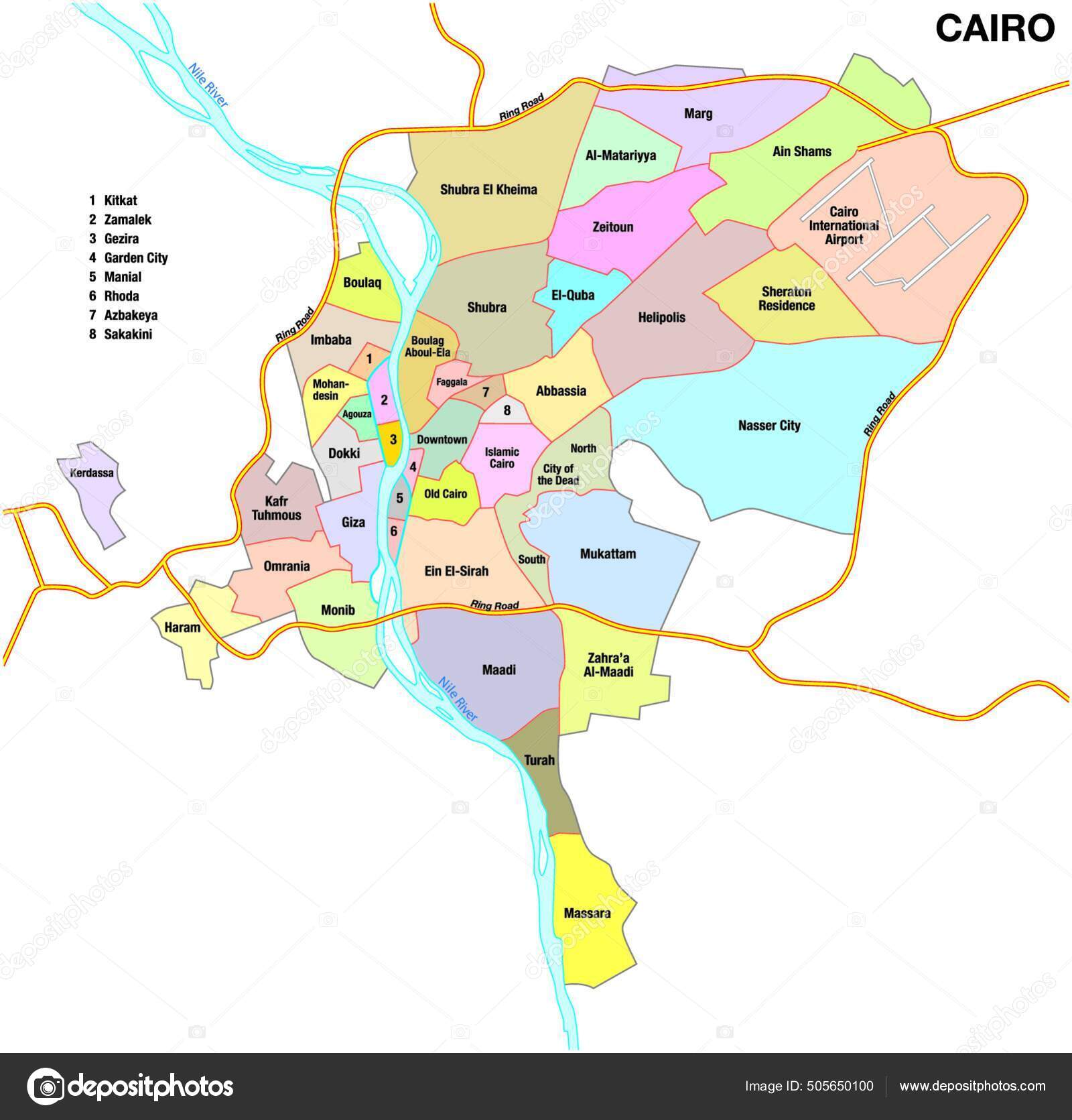 Mapa Administrativo Político Capital Egipcia Cairo Vector de stock ...