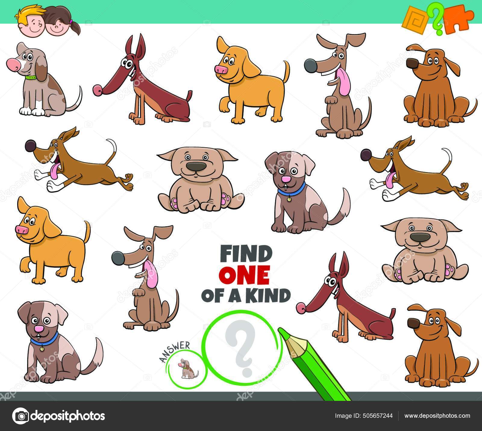 Dibujos Animados Ilustración Encontrar Uno Una Clase Juego Educativo ...