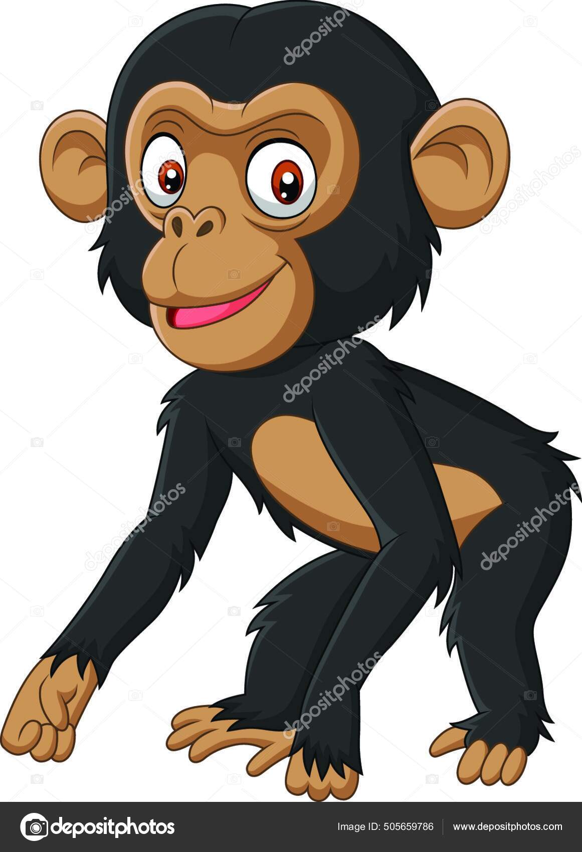 Lindo Bebé Chimpancé Dibujos Animados Sobre Fondo Blanco Vector de ...