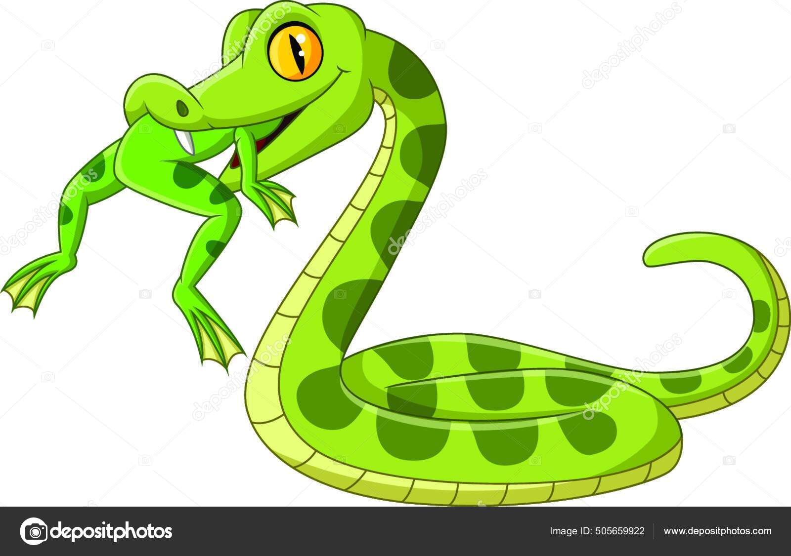 Cobra Verde Dos Desenhos Animados Comendo Sapo Vetor de ...