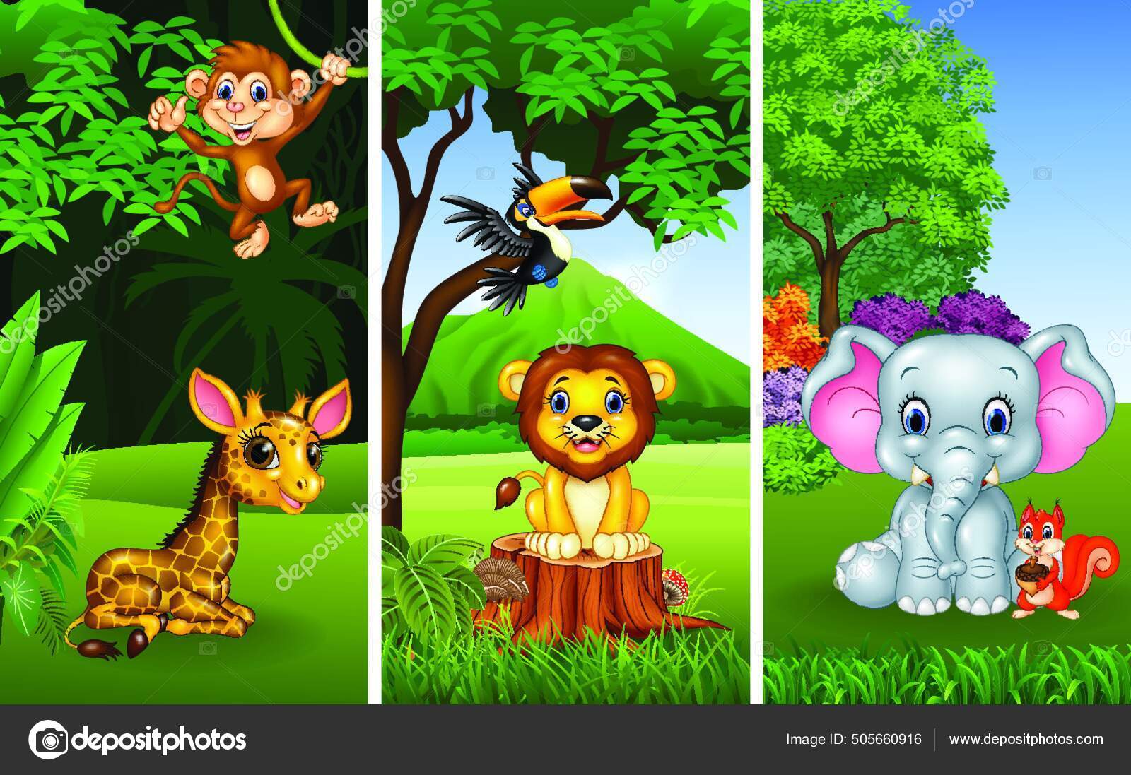 Set Three Wild Animals Nature Background Stock Vector by ...