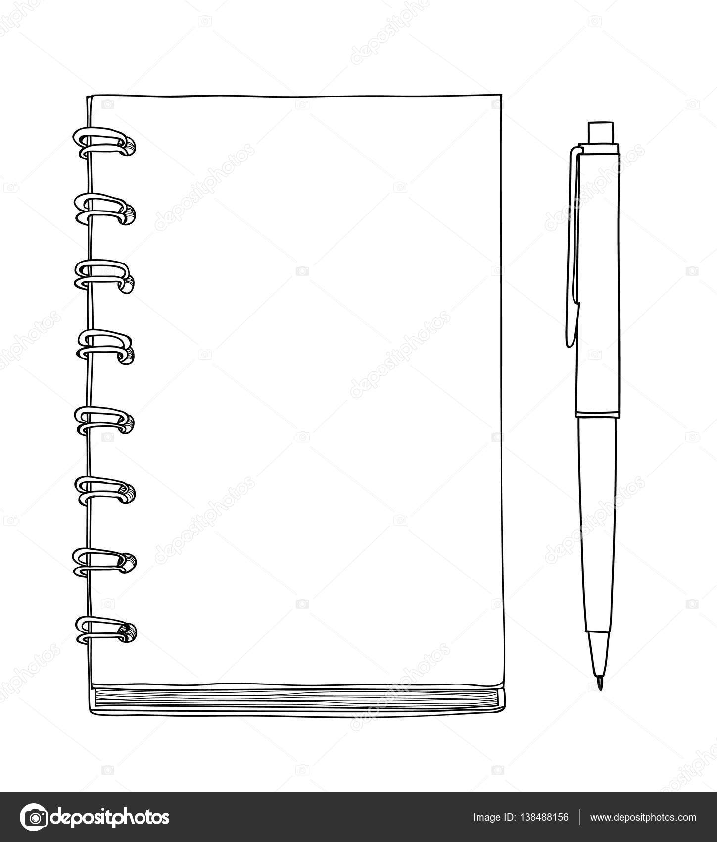 Yellow Notebook and pen vector hand drawn cute line art illustra Stock ...