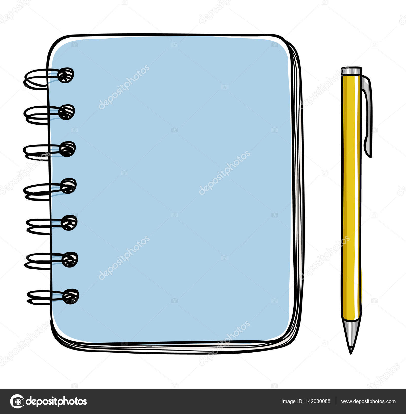 Blue notebook and pen vector hand drawn art illustration Stock Vector ...