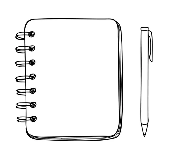 Yellow Notebook and pen vector hand drawn cute line art illustra Stock ...