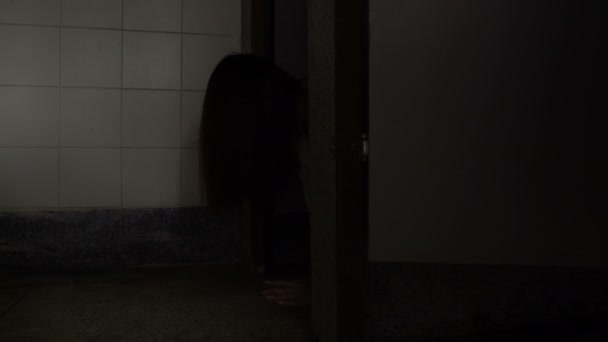 Portrait Asian Woman Make Ghost Face Horror Scene Scary Background ...