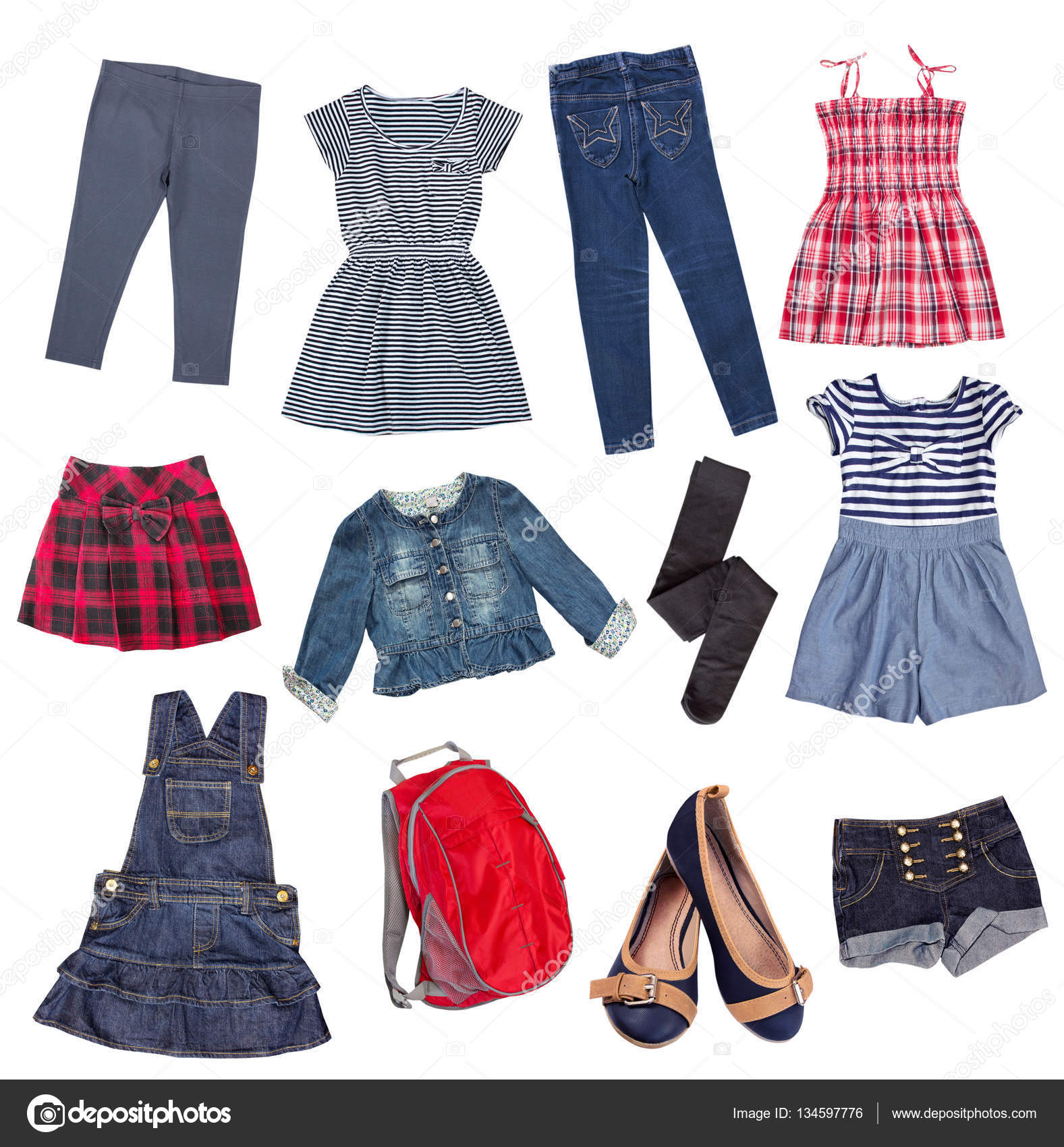 Childs jean cotton clothes collage isolated. — Stock Photo © NYS #134597776