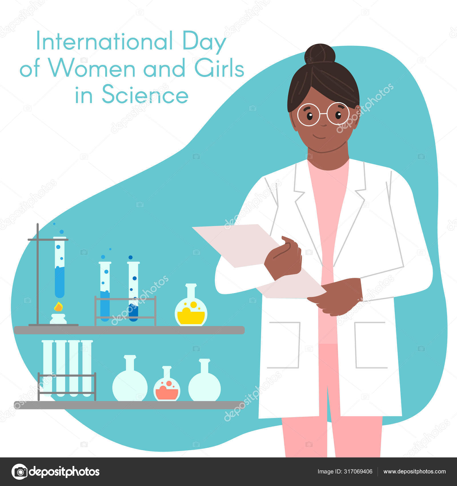 Dark-skinned female chemist with a folder. International Day of Women ...