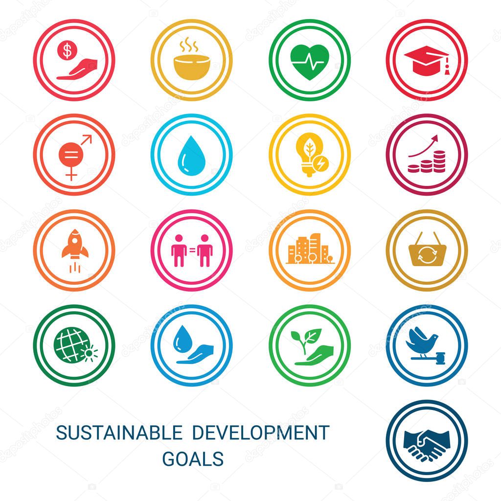 Conjunto de iconos Objetivos de Desarrollo Sostenibles. 2023