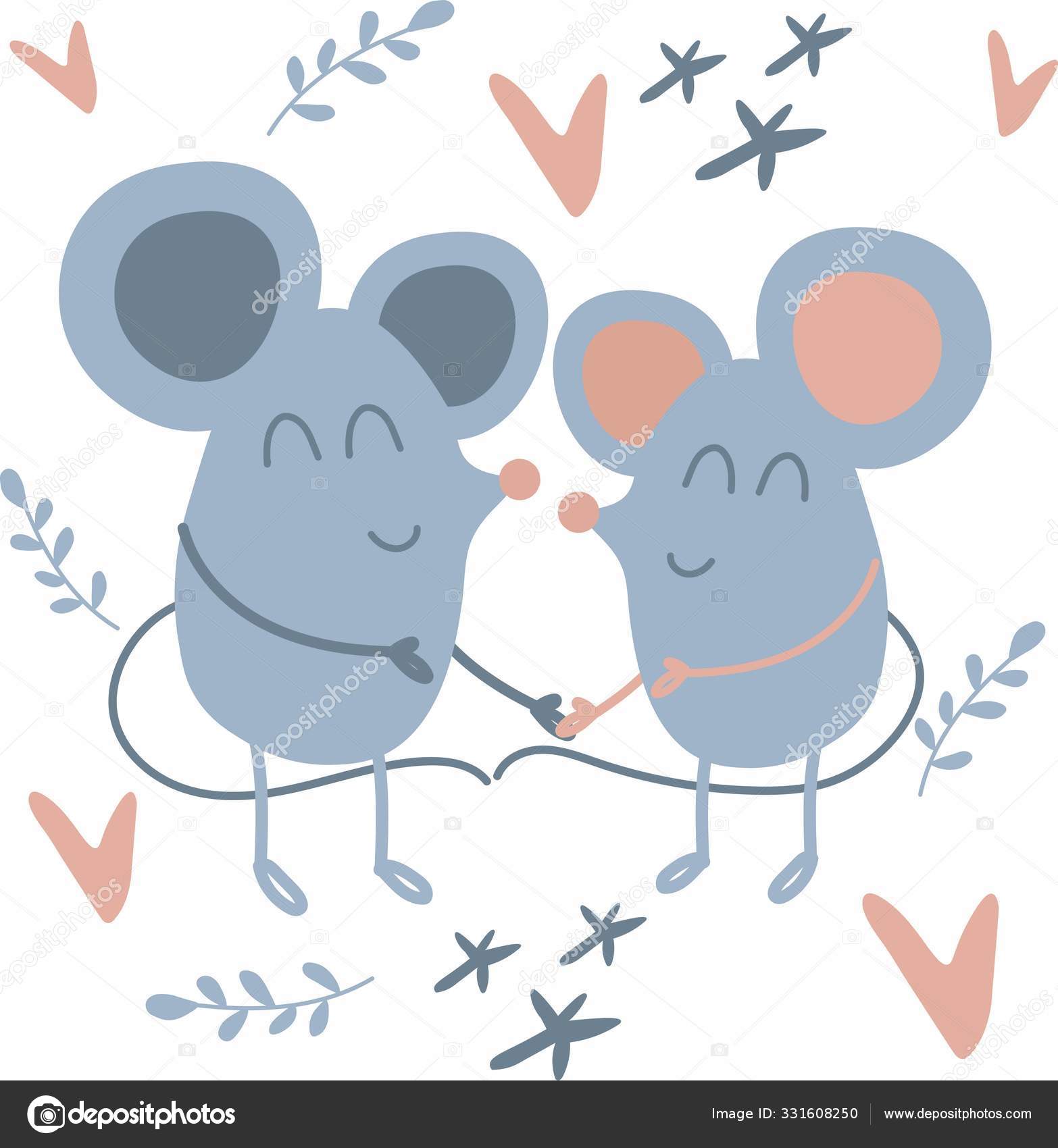 Unique Couple Mouse Illustration White Background Valentine's Day ...