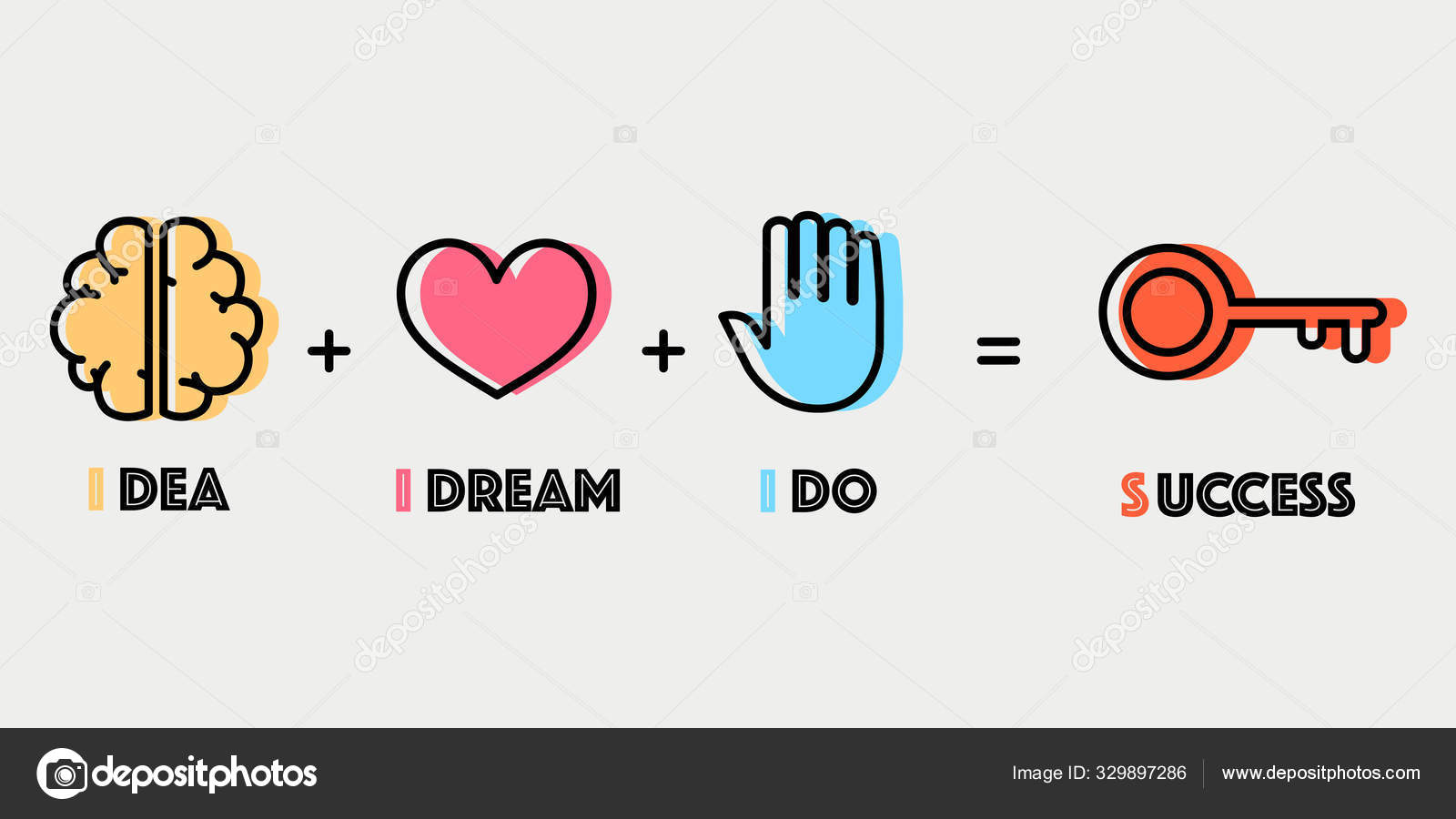 Key Success Concept Icons Head Idea Heart Dream Hand Doing Stock Vector ...