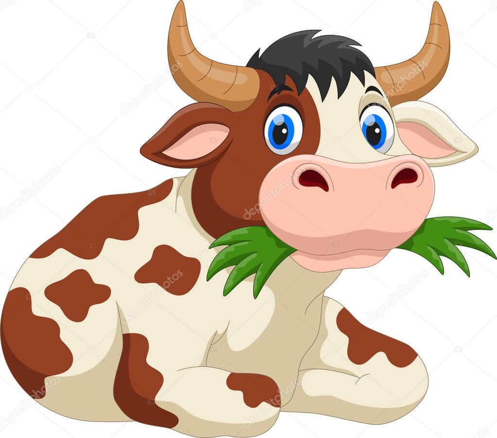 Cute Cartoon Cow Eating Grass — Stock Vector © Irwanjos2 189397656