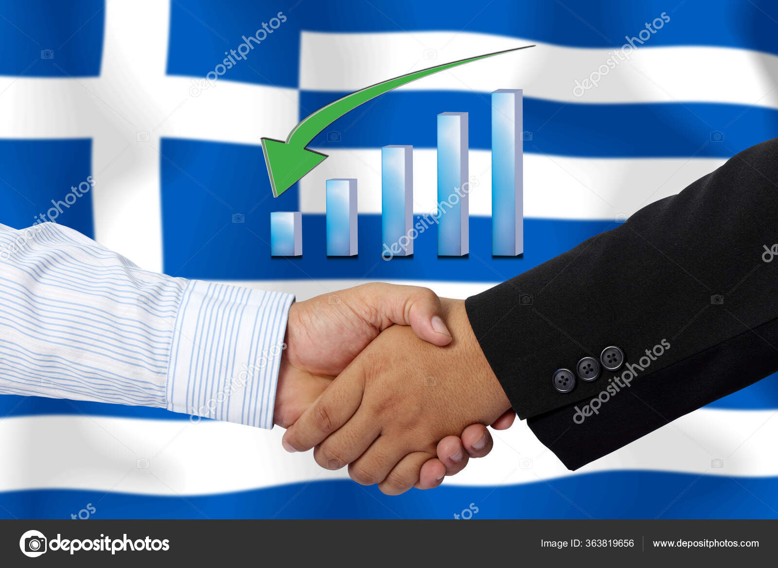 Handshake Contract Together Flag Greece Background Stock Photo by ...