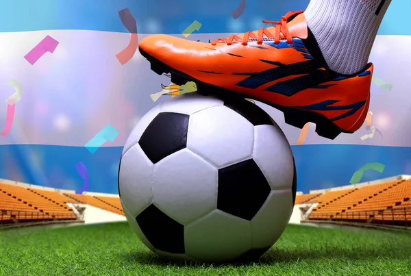 Close Legs Feet Soccer Player Football Player Walk Green Grass — Stock ...