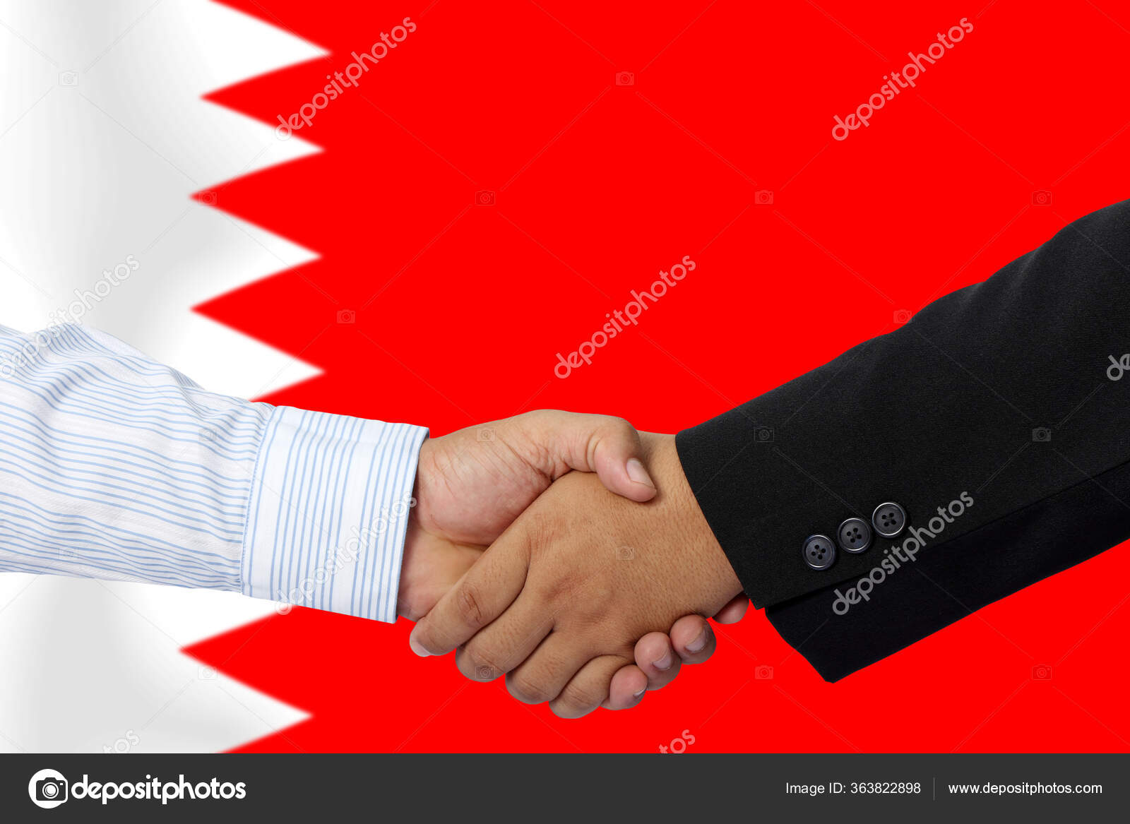 Handshake Contract Together Flag Bahrain Background Stock Photo by ...
