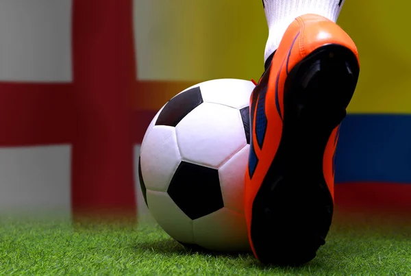 Close up legs and feet of soccer player or football player walk on ...