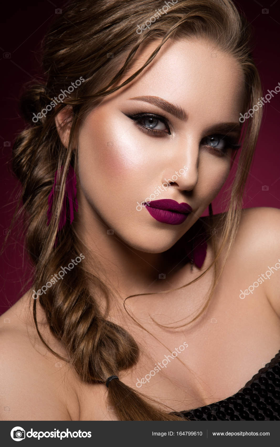 Make Up Glamour Portrait Of Beautiful Woman Model With Fresh Makeup