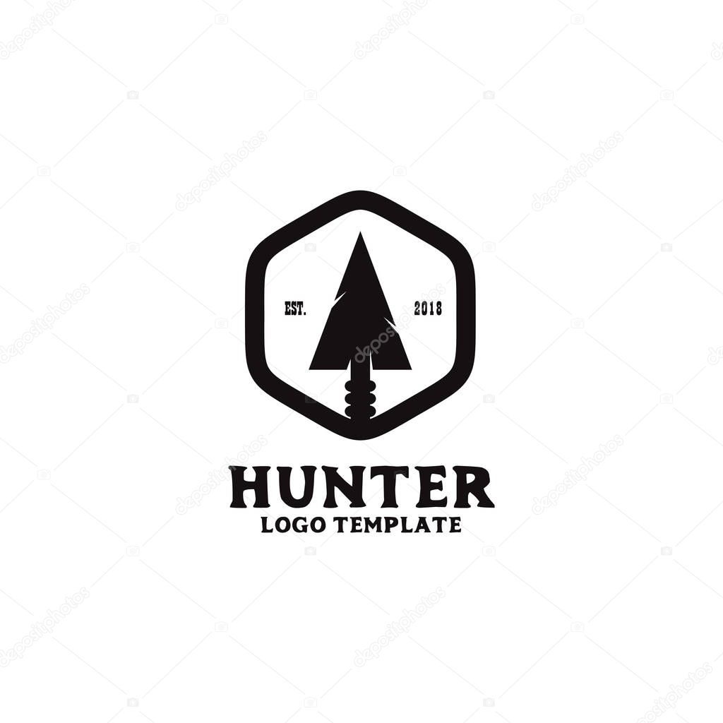 Diseño del logo de Hunter con plantilla de vector de arma 2023