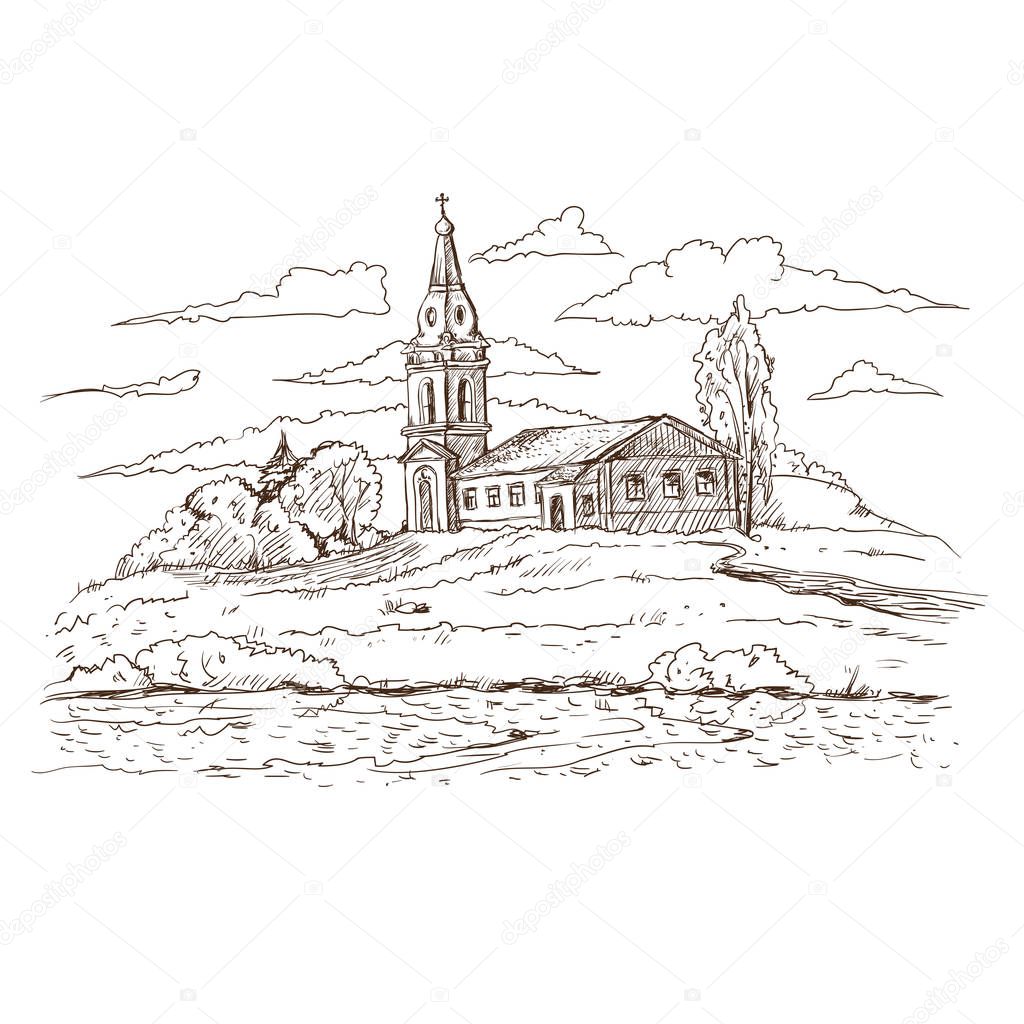 Russian Orthodox church in the village Stock Vector Image by ...