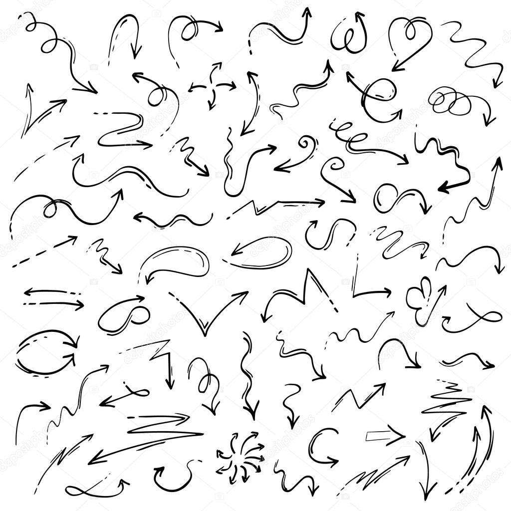 Flecha colecci n dibujada a mano en forma de coraz n, zigzag aislado en blanco, ilustraci n ...