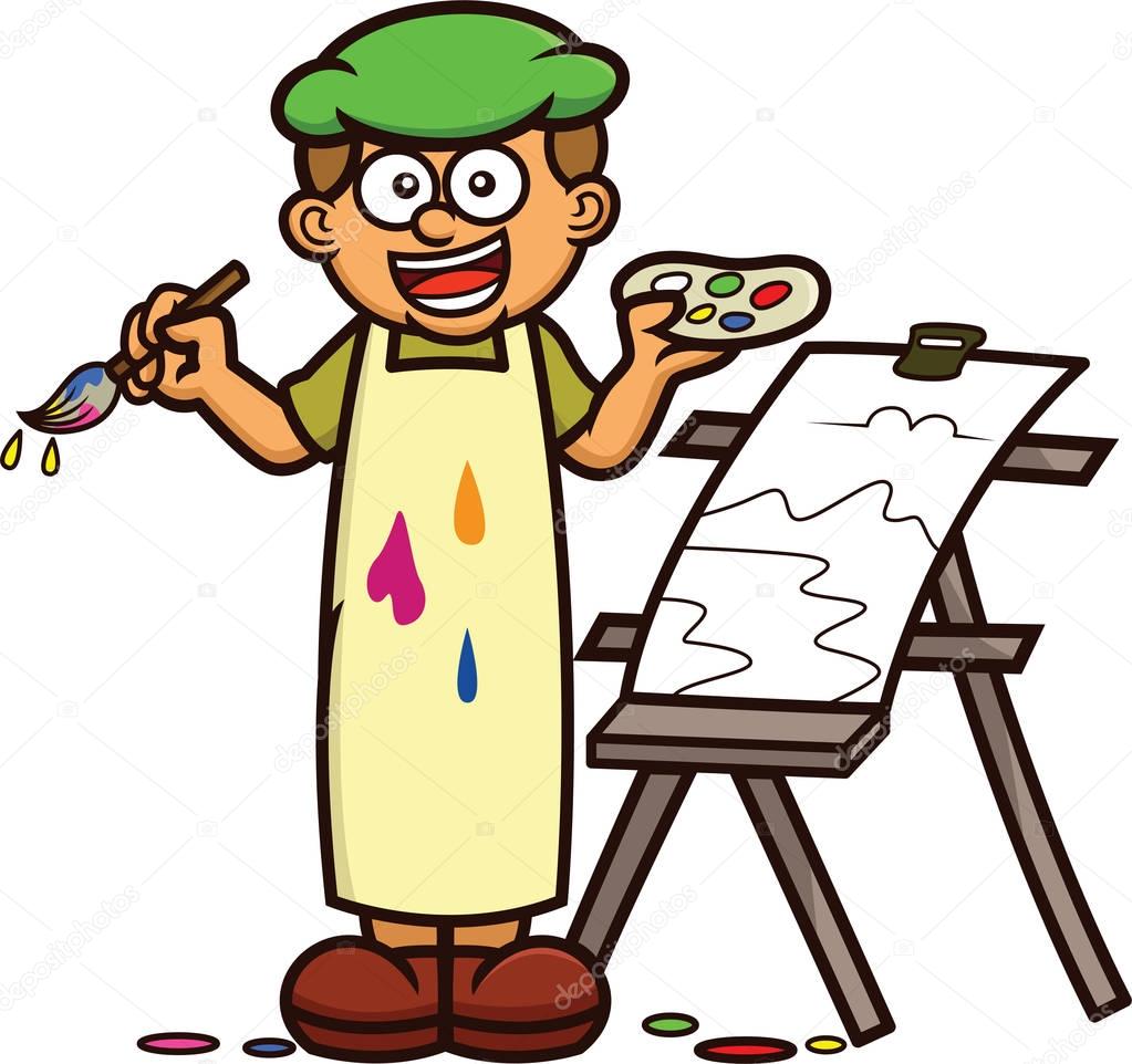 Painter Artist Cartoon Character Isolated on White — Stock Vector ...
