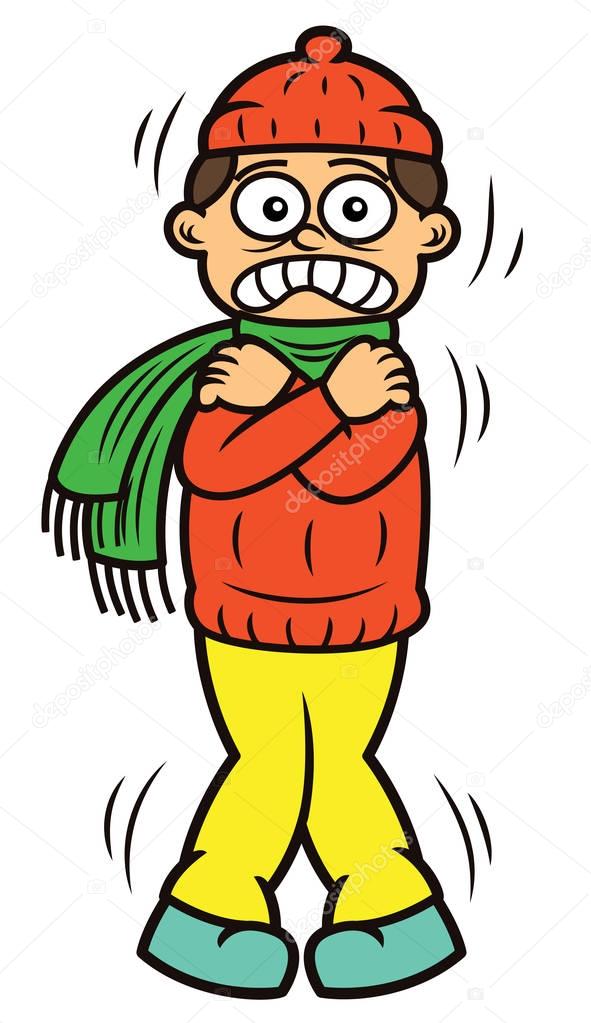 Hombre temblando personaje de dibujos animados aislado en blanco 2022